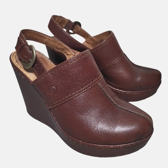 Born | Shoes | Born Chestnut Leather Wedge Clog Heel Strap Womens 8 ...